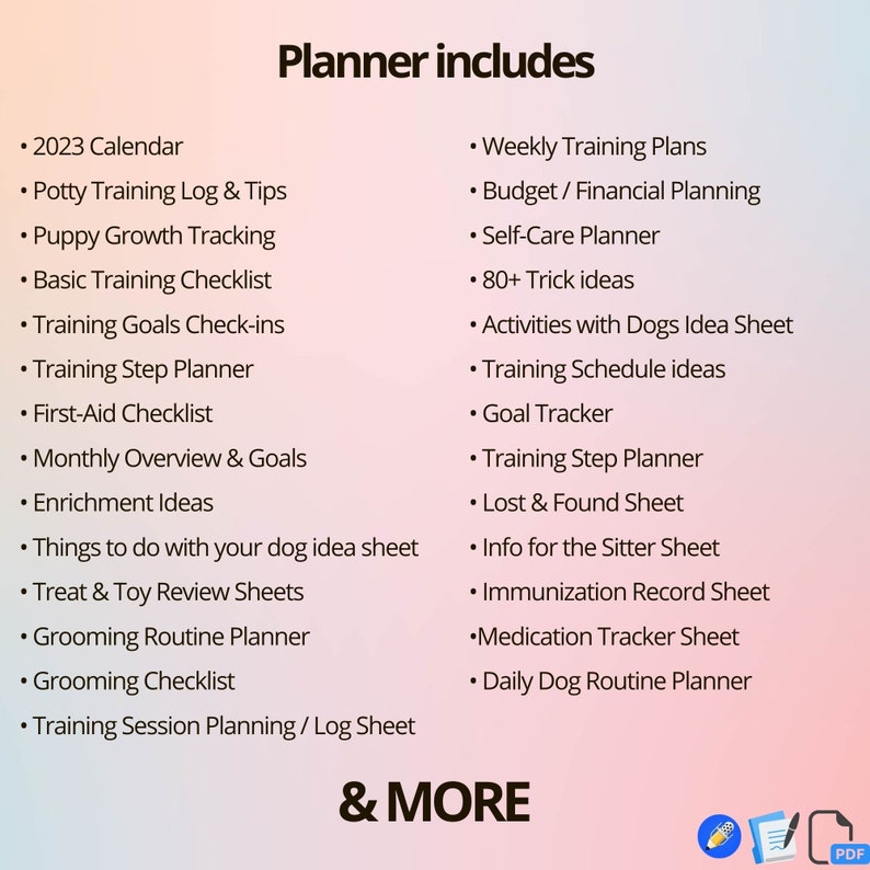 Puppy Parent Planner Potty Training, Trick Ideas, Enrichment Ideas ...