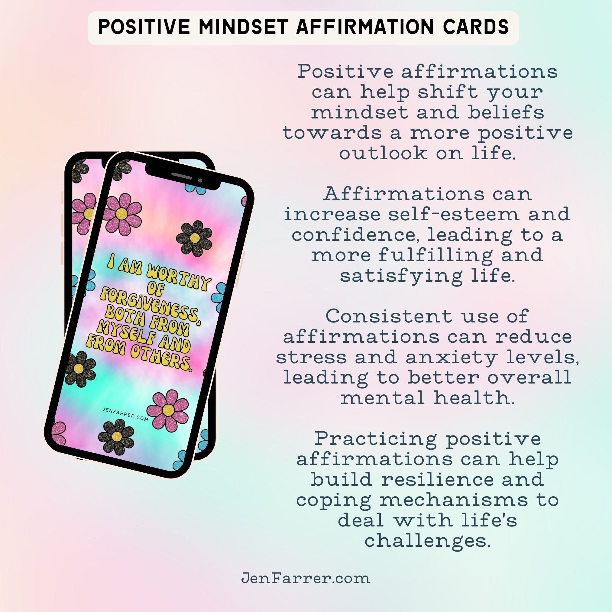 Positive Mindset Affirmation Cards Instant Download 45 Cards Vertical ...