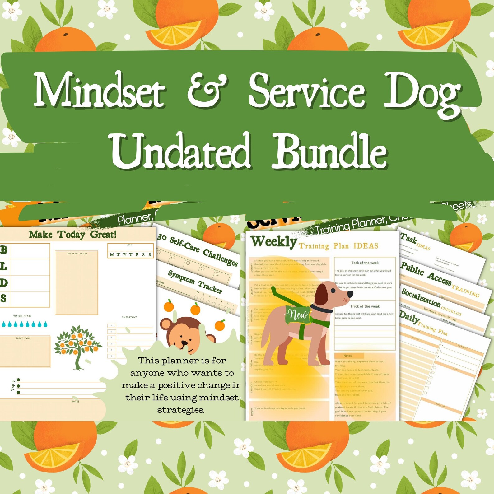 90 Page Service Dog Training Checklists & Mental Health Planner Undated ...