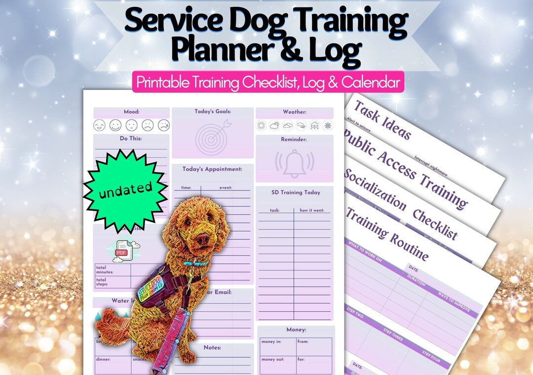 Undated Printable Service Dog Training Planner & Log | Socialization ...