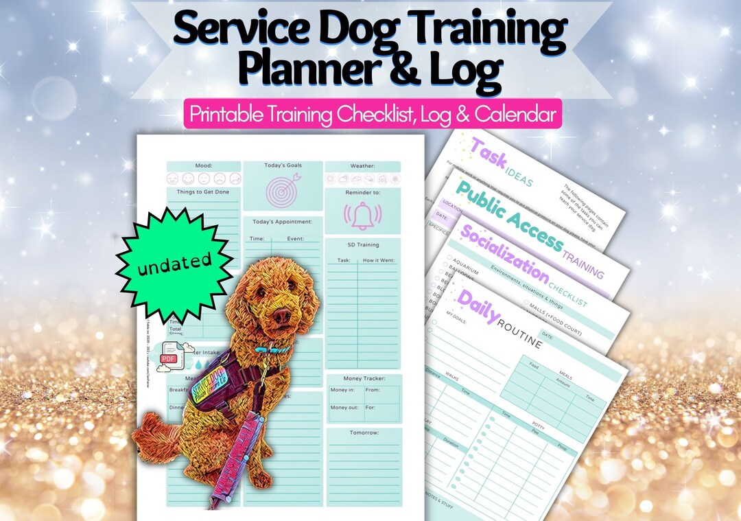 Undated Printable Service Dog Training Planner & Log Socialization ...