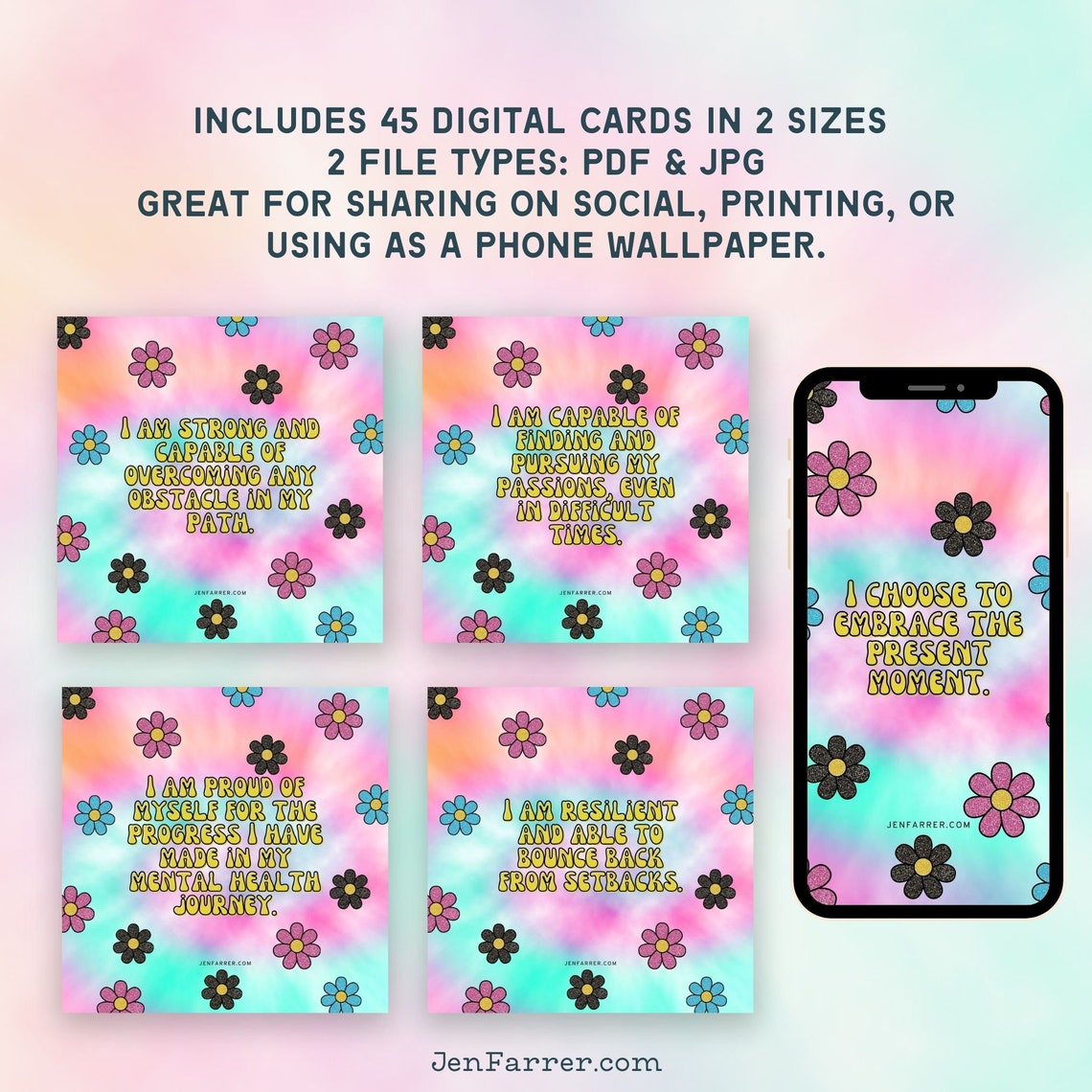 Positive Mindset Affirmation Cards Instant Download 45 Cards Vertical ...