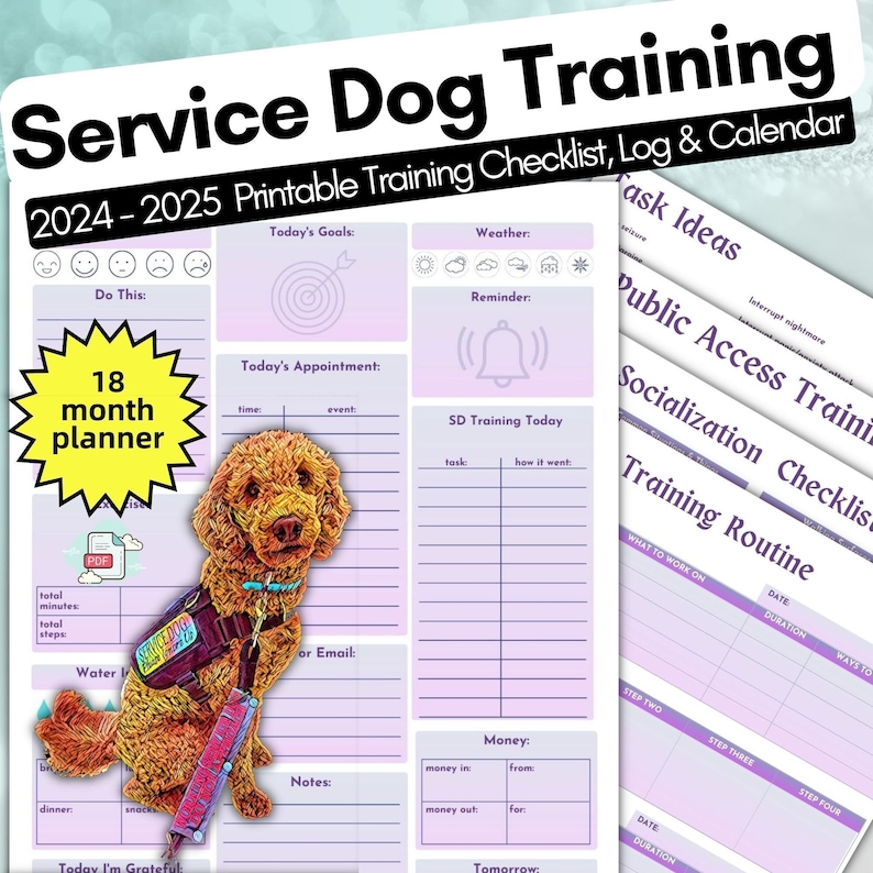 18 Month 2024-2025 Printable Service Dog Training Planner Log ...