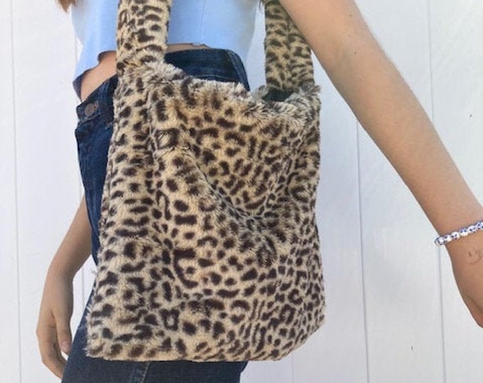 Medium Fluffy Cheetah Print Bag - Brown Animal Print Fuzzy Purse - Y2k ...