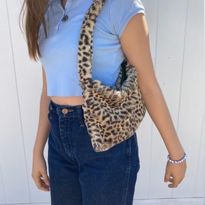 Small Fluffy Cheetah Print Bag - Brown Animal Print Fuzzy Purse - Y2k ...