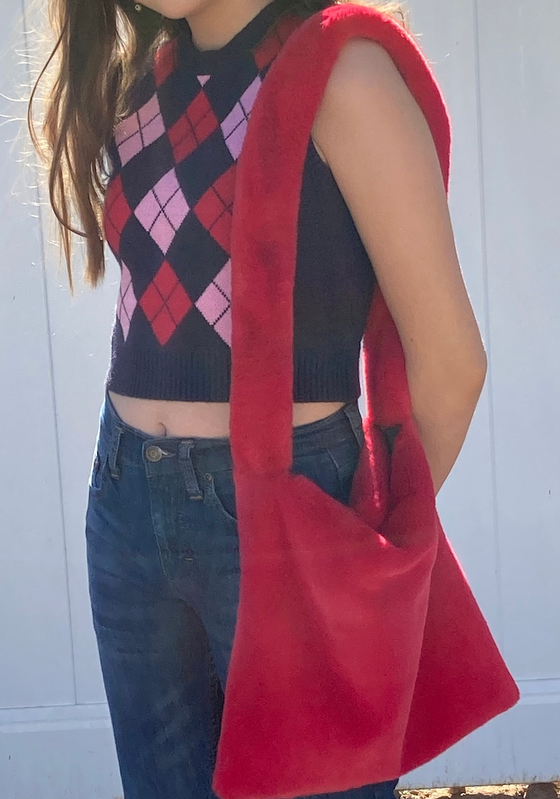 Medium Fluffy Red Bag Red Fuzzy Purse Y2k Tote Bag Red | Etsy