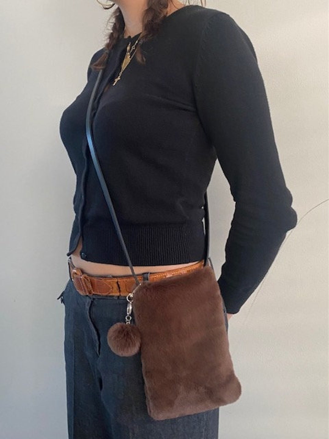 Cute Faux Fur Cross-body Phone Bag - Furry Small Bag - Phone Pouch ...