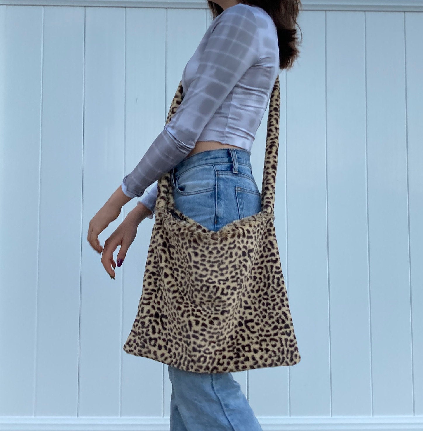 Large Fluffy Cheetah Print Bag - Cheetah Animal Print Fuzzy Purse - Y2k ...