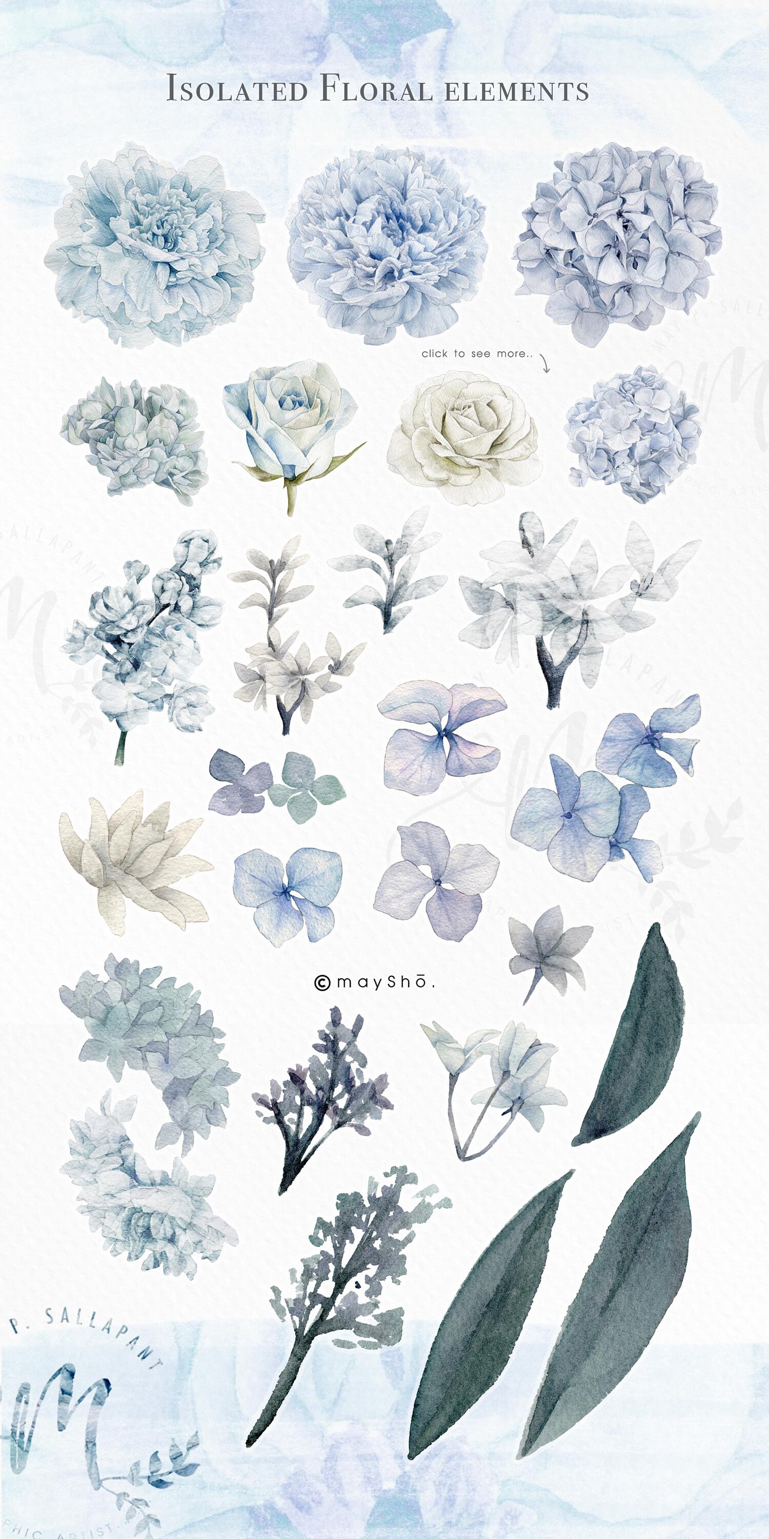 Dusty Blue Watercolor Graphics, Flower Clipart, Wedding, Invitation ...