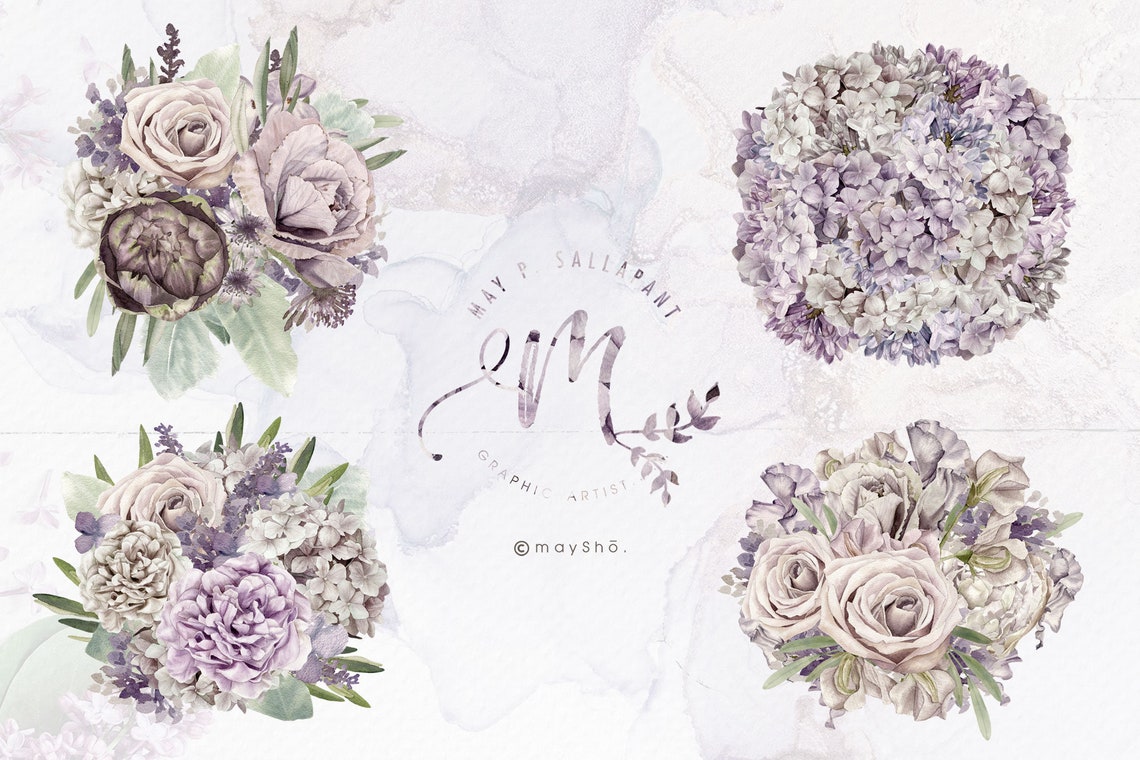 Lilac Purple Watercolor Graphics, Flower Clipart, Wedding, Invitation ...