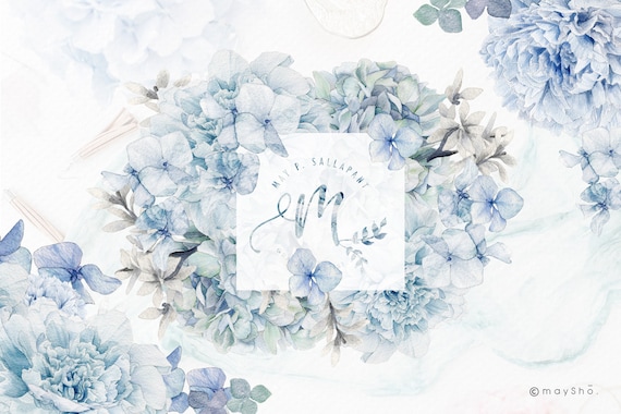 Dusty Blue Watercolor Graphics Flower Clipart Wedding | Etsy