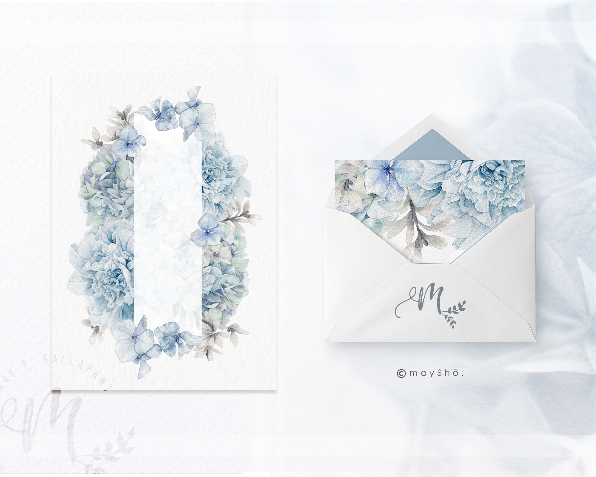 Blue Floral Frame, Watercolor Flowers Border for Wedding, Invitation ...