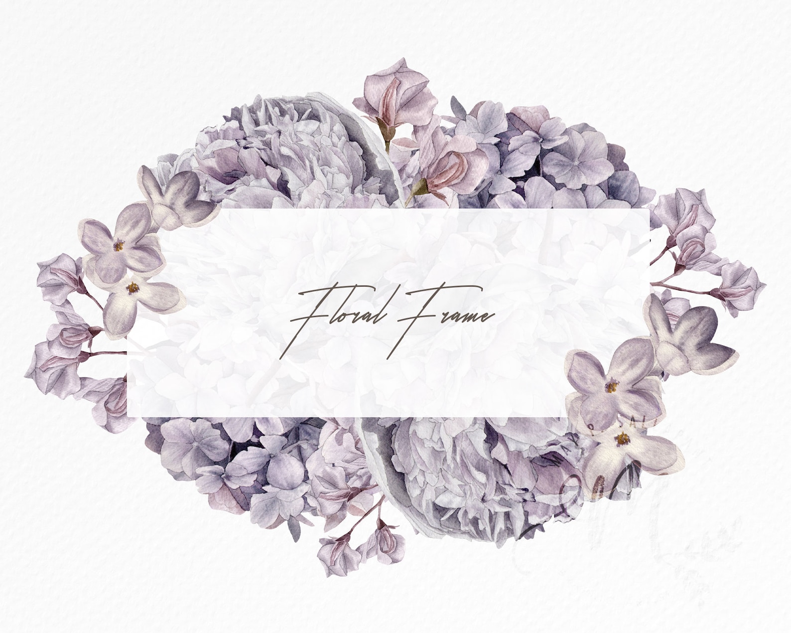 Purple Lilac Floral Frame, Watercolor Flowers Border for Wedding ...