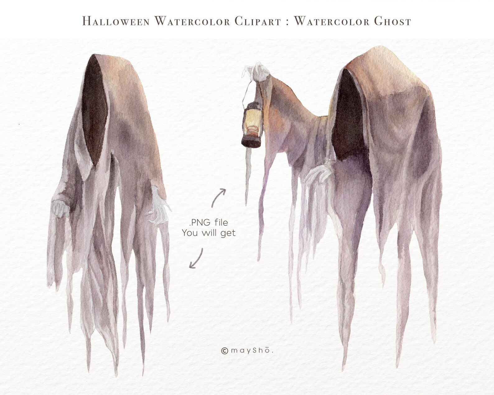 Watercolor Ghost Clipart, Halloween Collection : PNG File, Digital ...