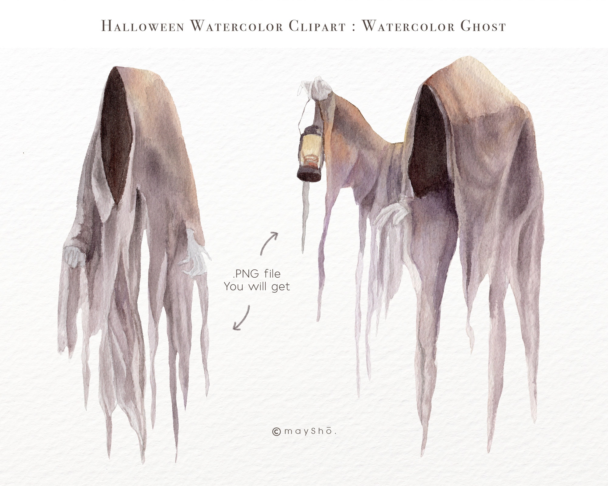 Watercolor Ghost Clipart, Halloween Collection : PNG File, Digital ...