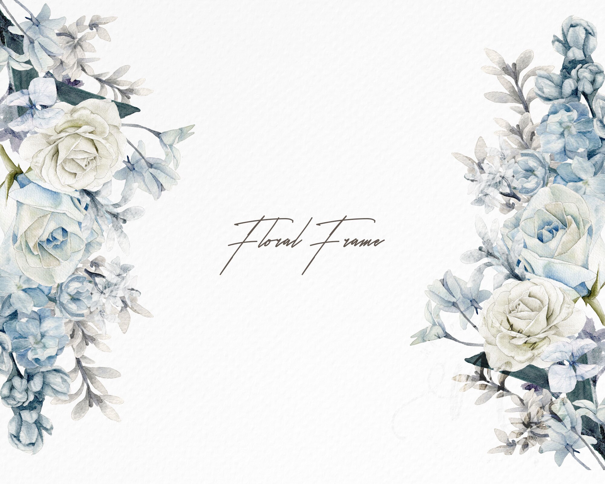 Blue Floral Border, Watercolor Flowers Border for Wedding, Invitation ...