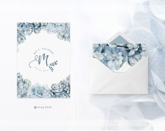 Blue Floral Border, Watercolor Flowers Border for Wedding, Invitation ...