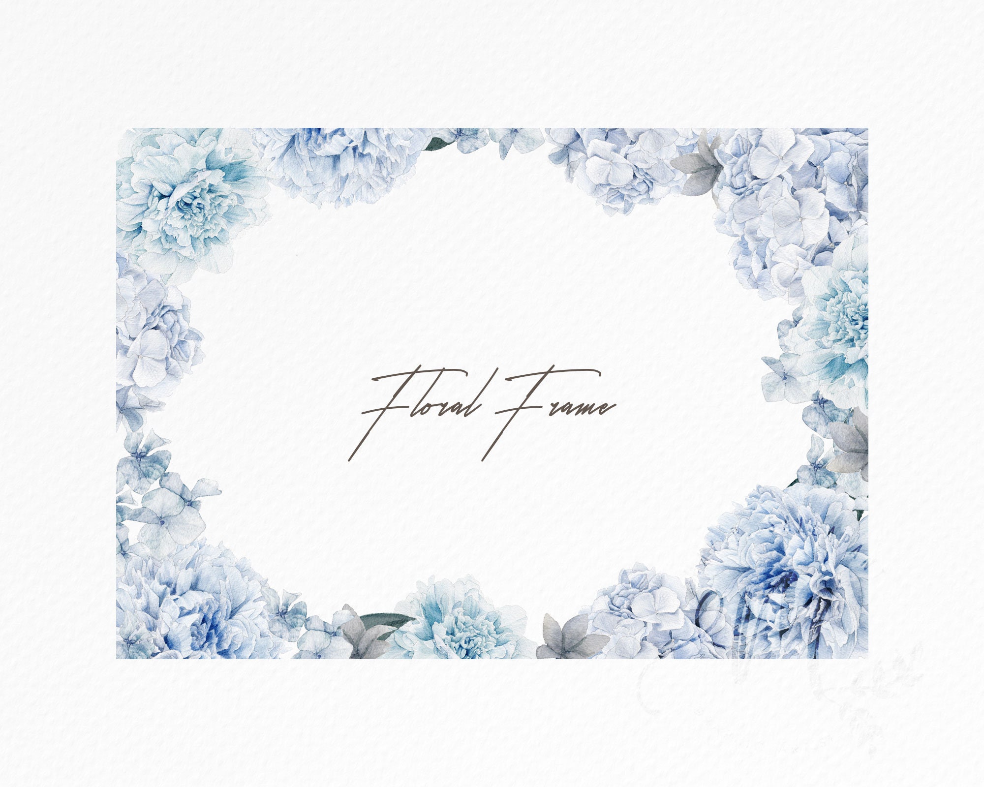 Blue Floral Frame, Watercolor Flowers Border for Wedding, Invitation ...