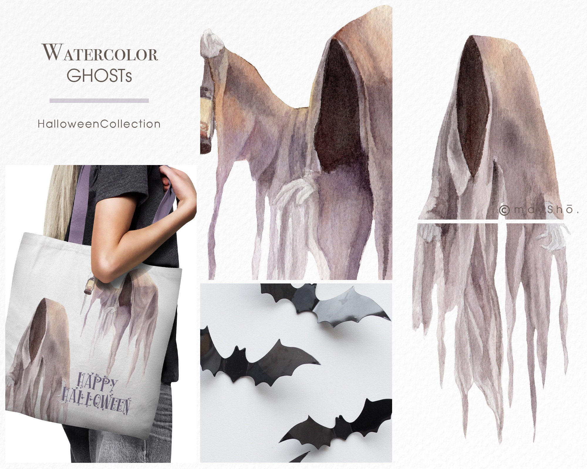 Watercolor Ghost Clipart, Halloween Collection : PNG File, Digital ...