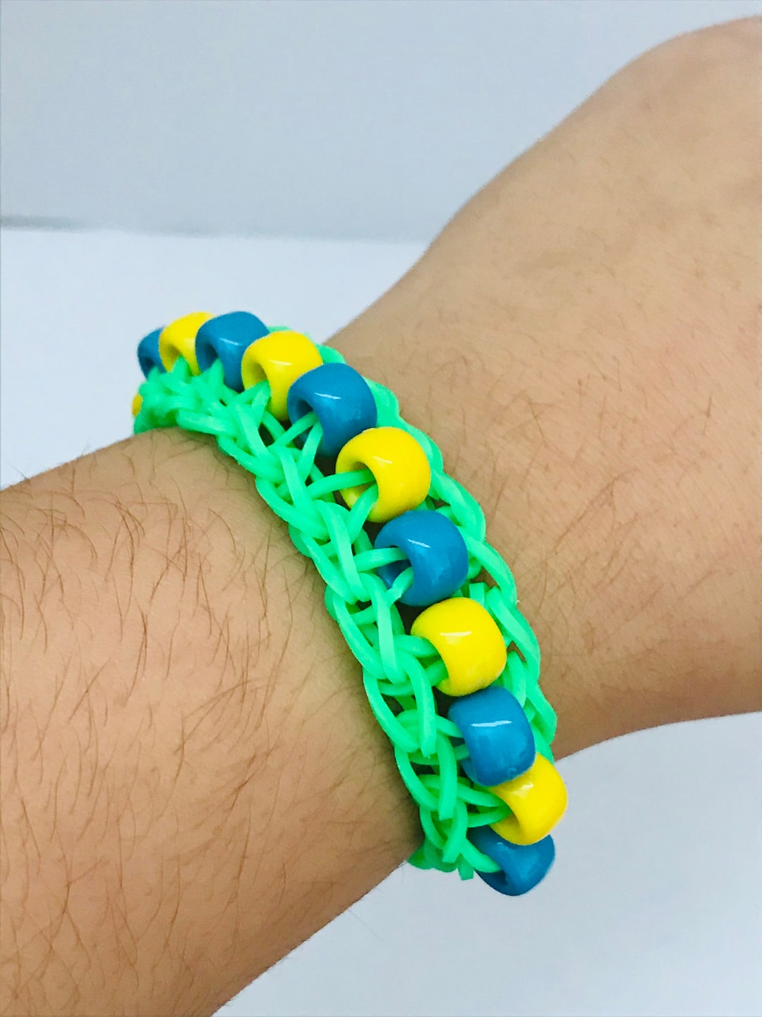 Green Yellow Blue Rainbow Loom Beaded Latter Bracelet. - Etsy