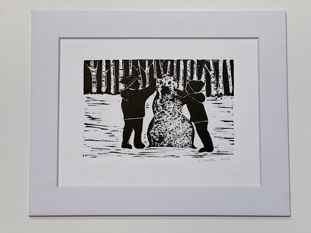 Snowman Linocut - Etsy