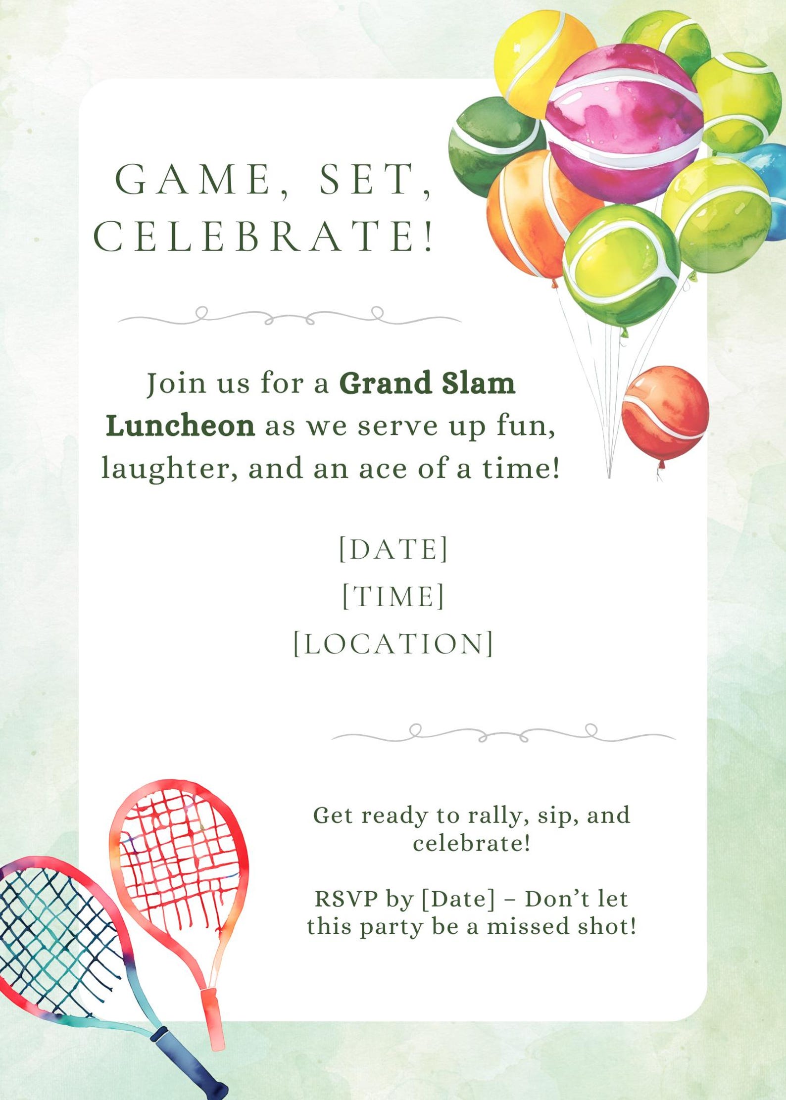 Tennis Birthday Invitation | Grand Slam Tennis Party | Editable Tennis ...