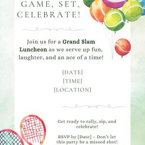 Tennis Birthday Invitation | Grand Slam Tennis Party | Editable Tennis ...