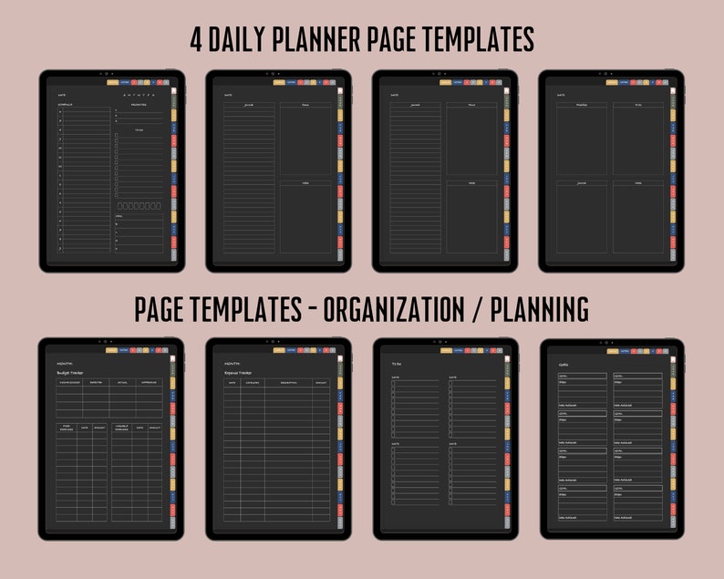 Dark Mode Digital Planner Portrait Undated, Goodnotes Planner, iPad ...