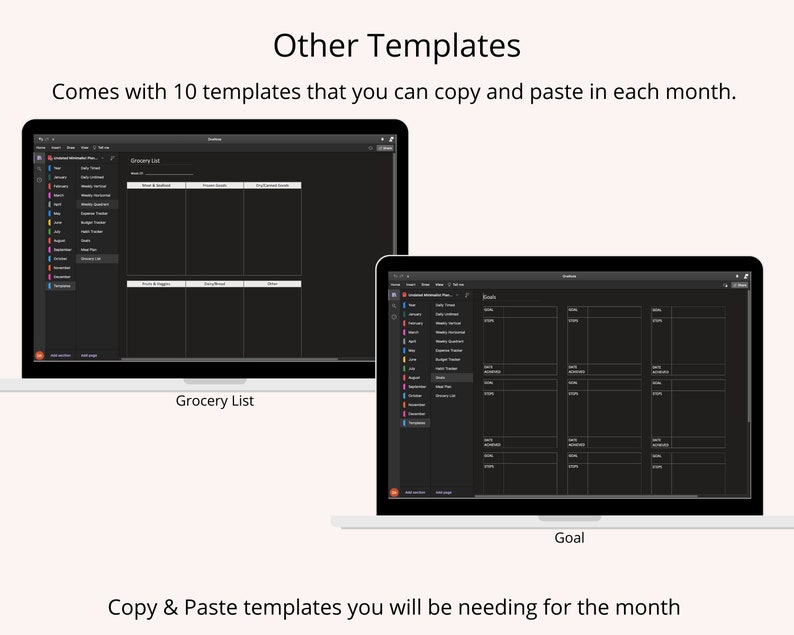 Onenote Digital Planner, Dark Mode Onenote Planner Undated, Monthly ...