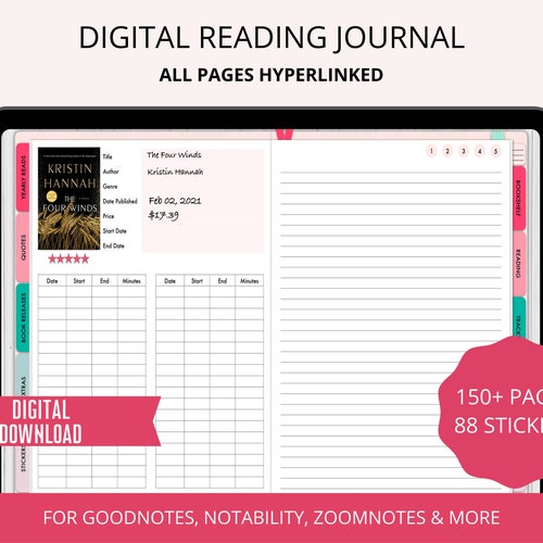 Digital Reading Journal Digital Book Review Planner - Etsy