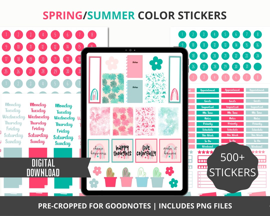 Digital Planner Stickers, Precropped Goodnotes Stickers, Dates Days ...