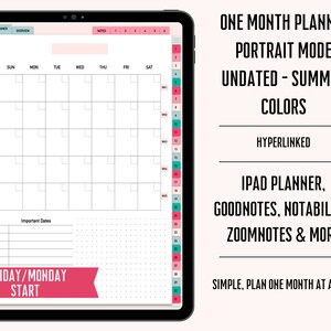 One Month Digital Planner Undated, Goodnotes Planner, iPad Planner ...