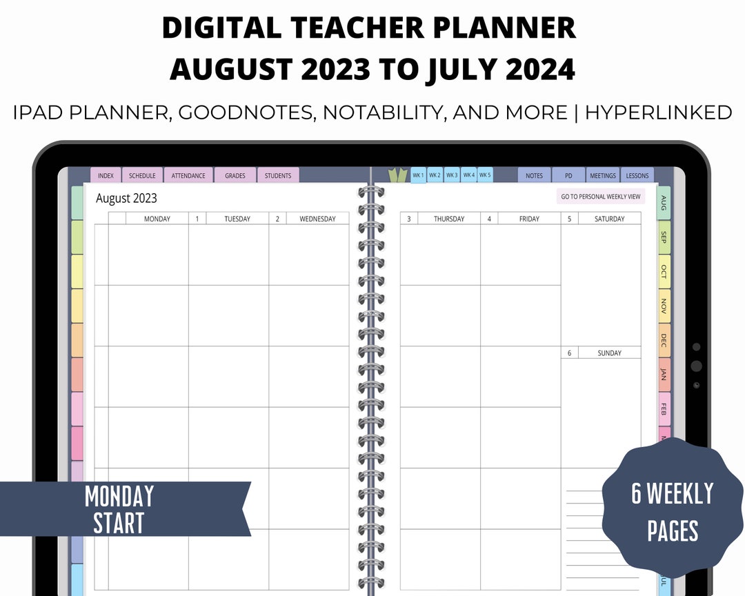 Digital Teacher Planner 2023-2024, Dated Teacher Digital Planner for ...
