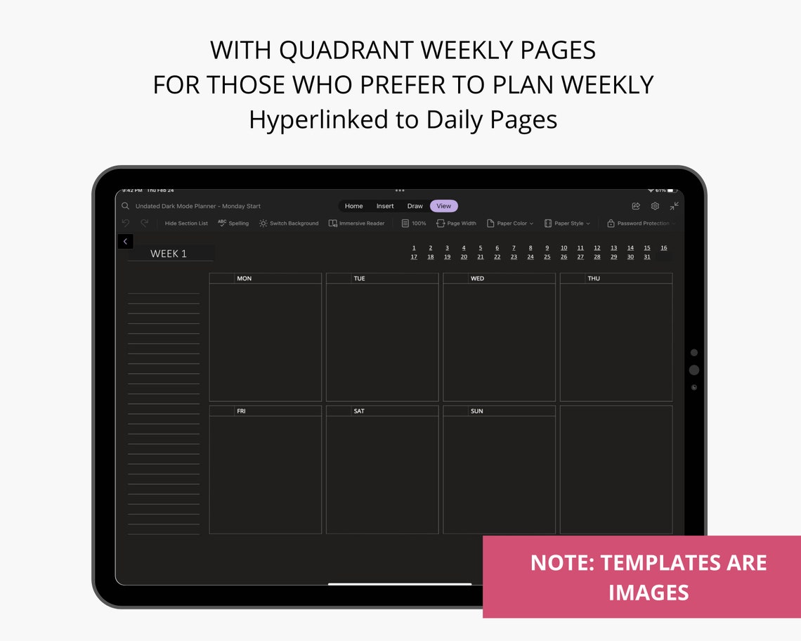 Undated Onenote Planner Onenote Digital Planner Dark Mode | Etsy