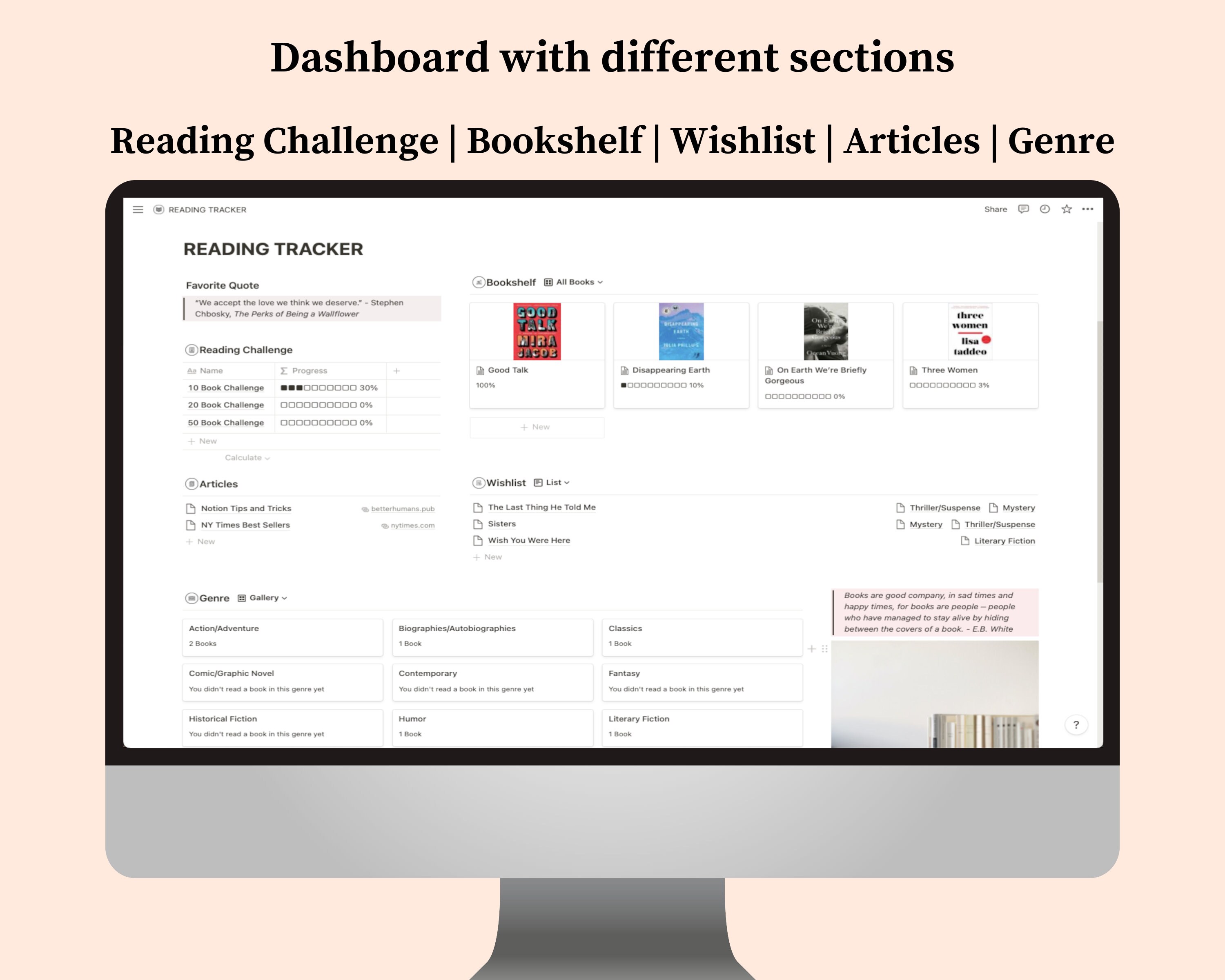 Notion Reading Template Notion Template Notion Book Tracker - Etsy