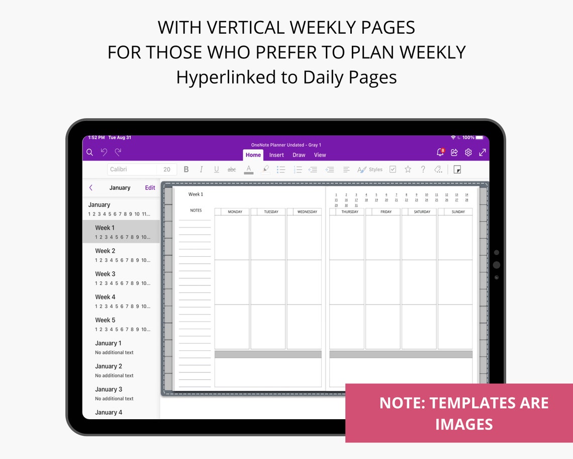 Onenote Digital Planner Undated, Onenote Planner Daily Onenote Template ...