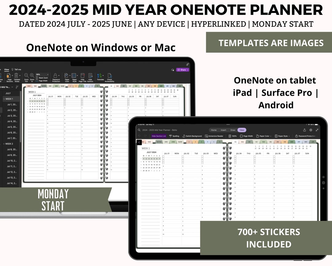 July 2024 to June 2025 Onenote Planner, Digital Midyear Planner ...