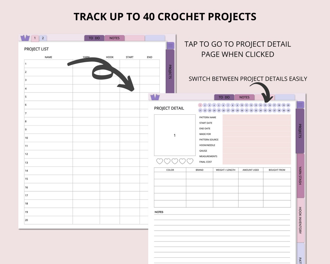 Crochet Pattern Journal, Digital Crochet Notebook, Crochet Project ...