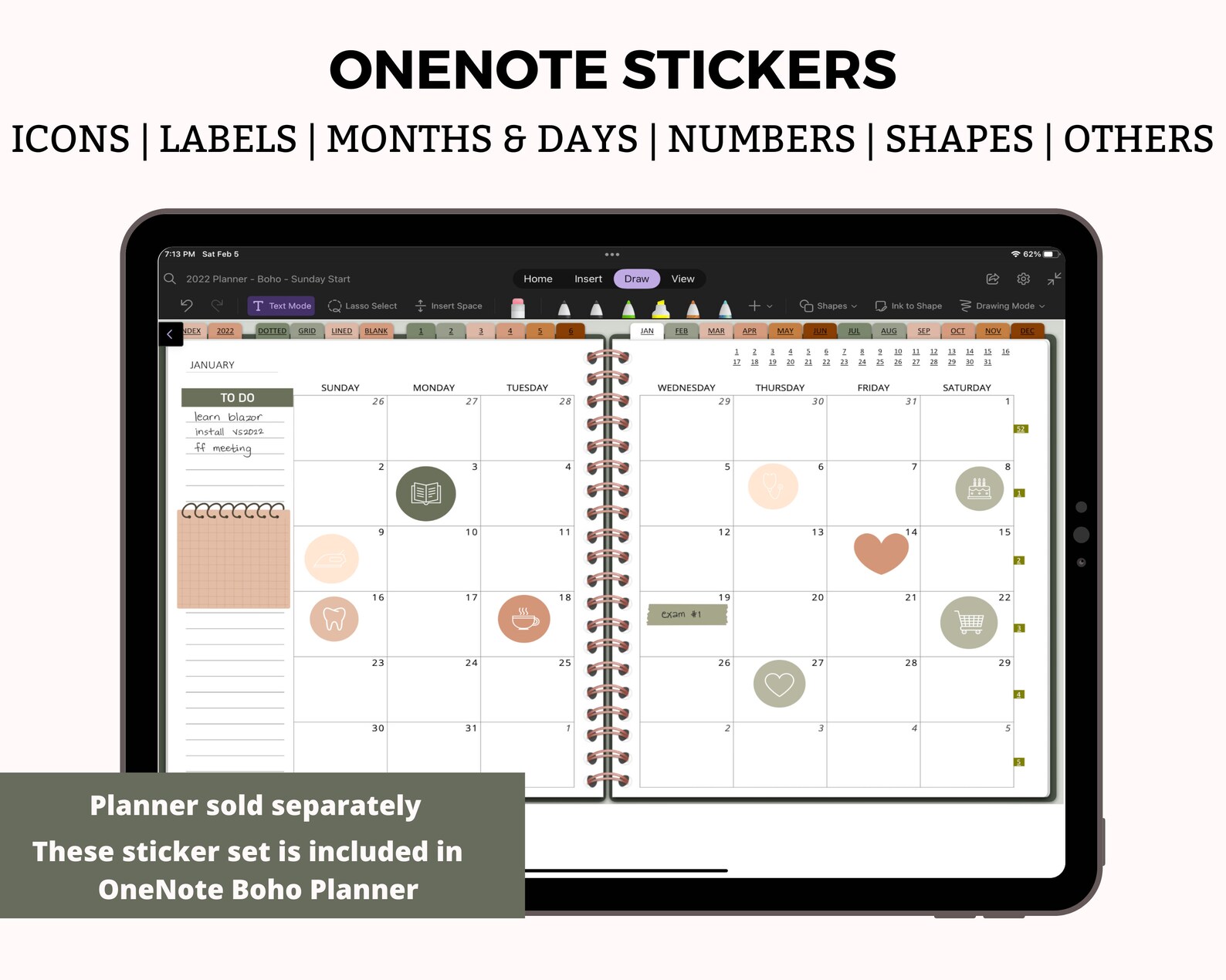 Onenote Stickers, Onenote Digital Stickers, Onenote Planner Stickers ...