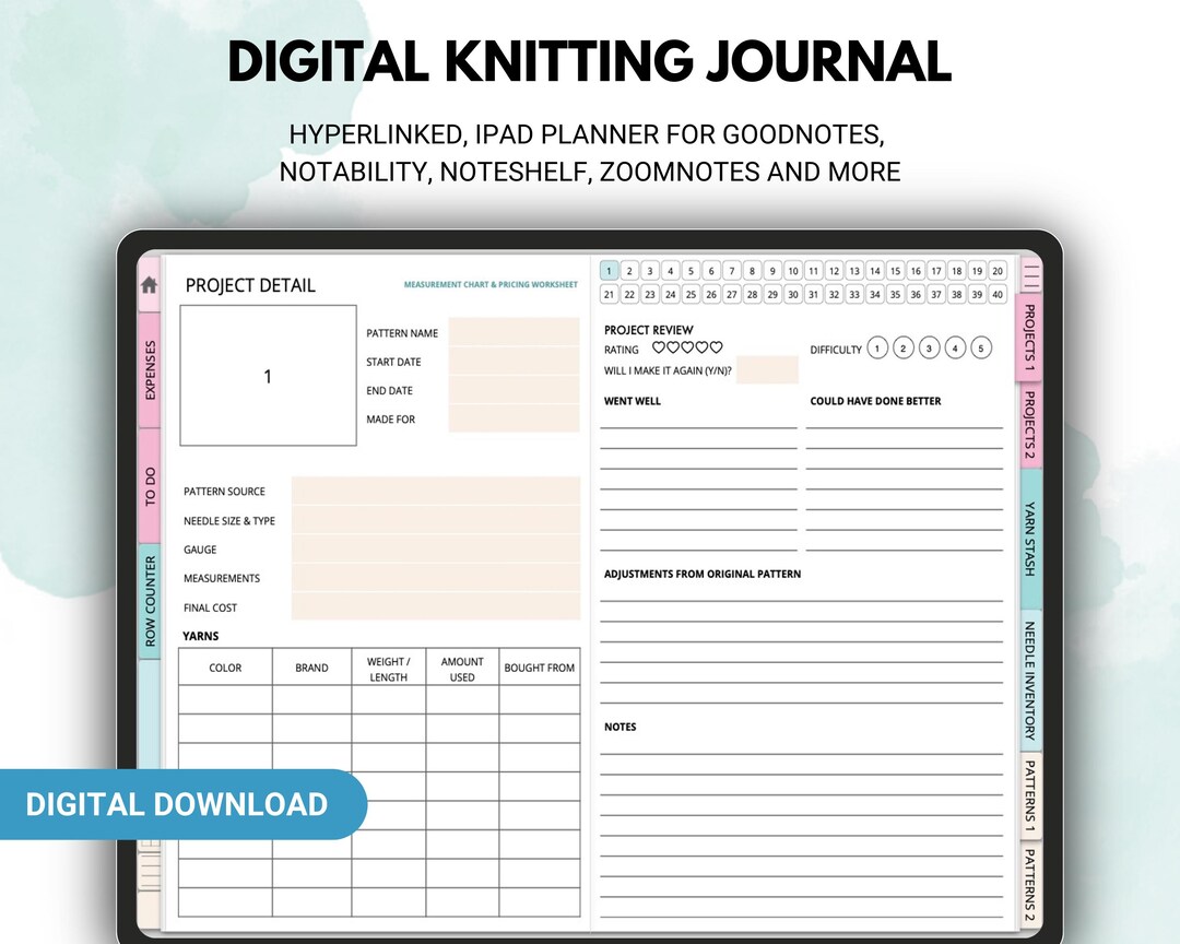 Pastel Knitting Planner, Digital Knitting Journal for iPad or Android ...