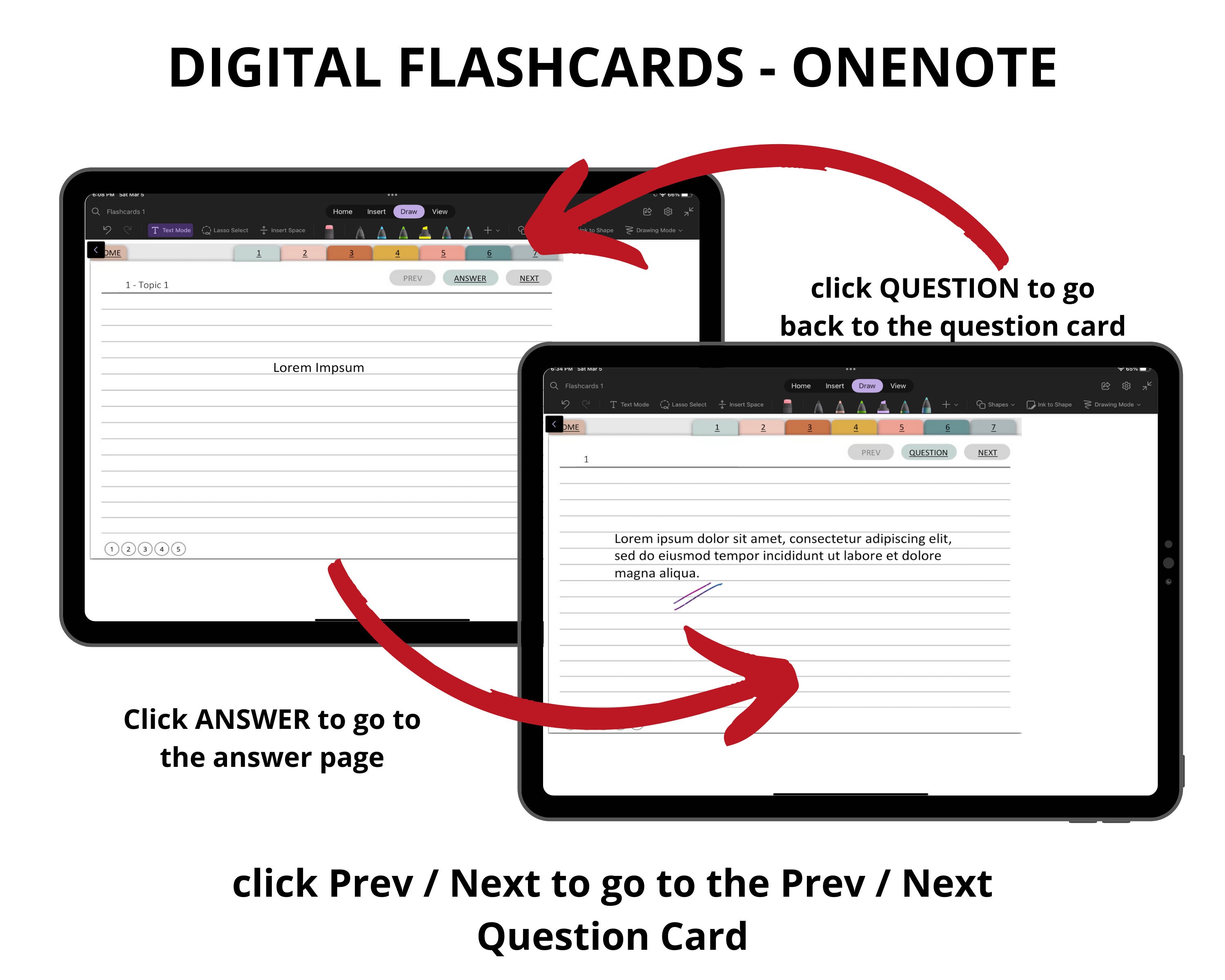 Onenote Flash Cards Template, Onenote Digital Flashcards, Onenote ...