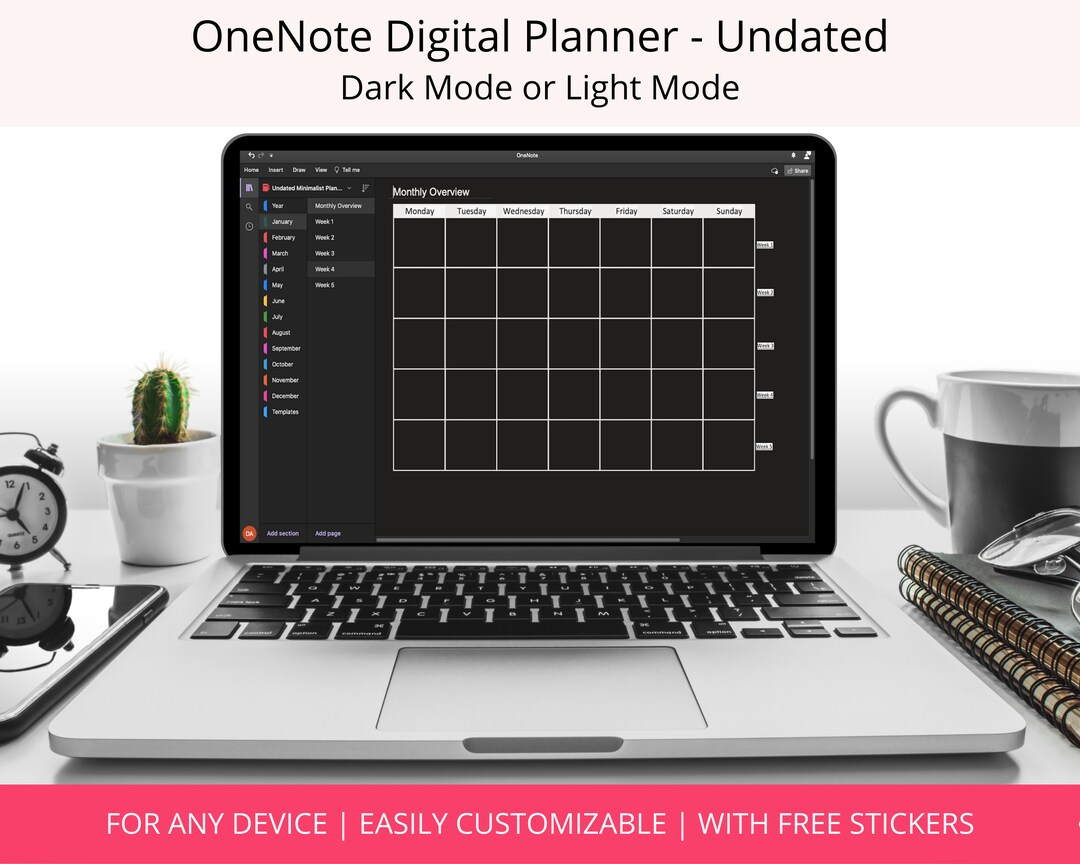 Onenote Digital Planner, Dark Mode Onenote Planner Undated, Monthly ...