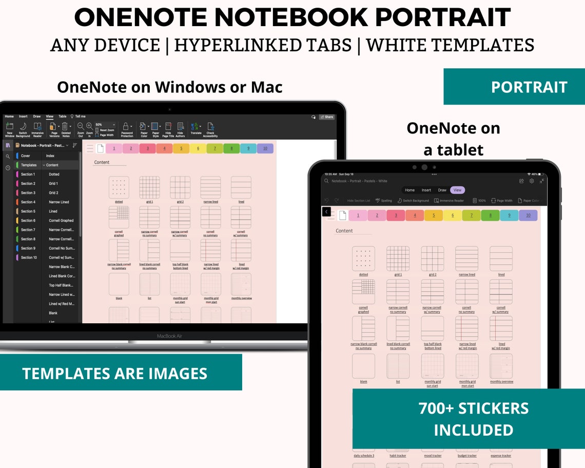Onenote Notebook Portrait Onenote Notes Template Onenote - Etsy