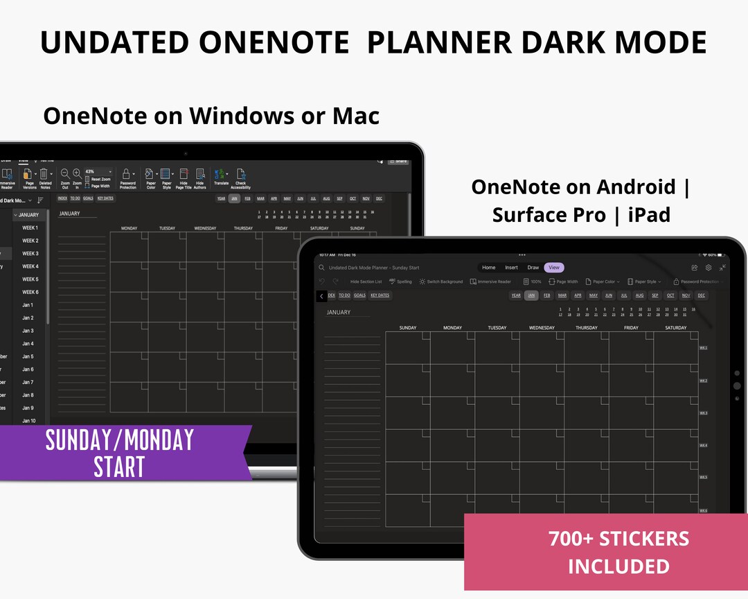 Undated Onenote Planner, Onenote Digital Planner, Dark Mode Onenote ...