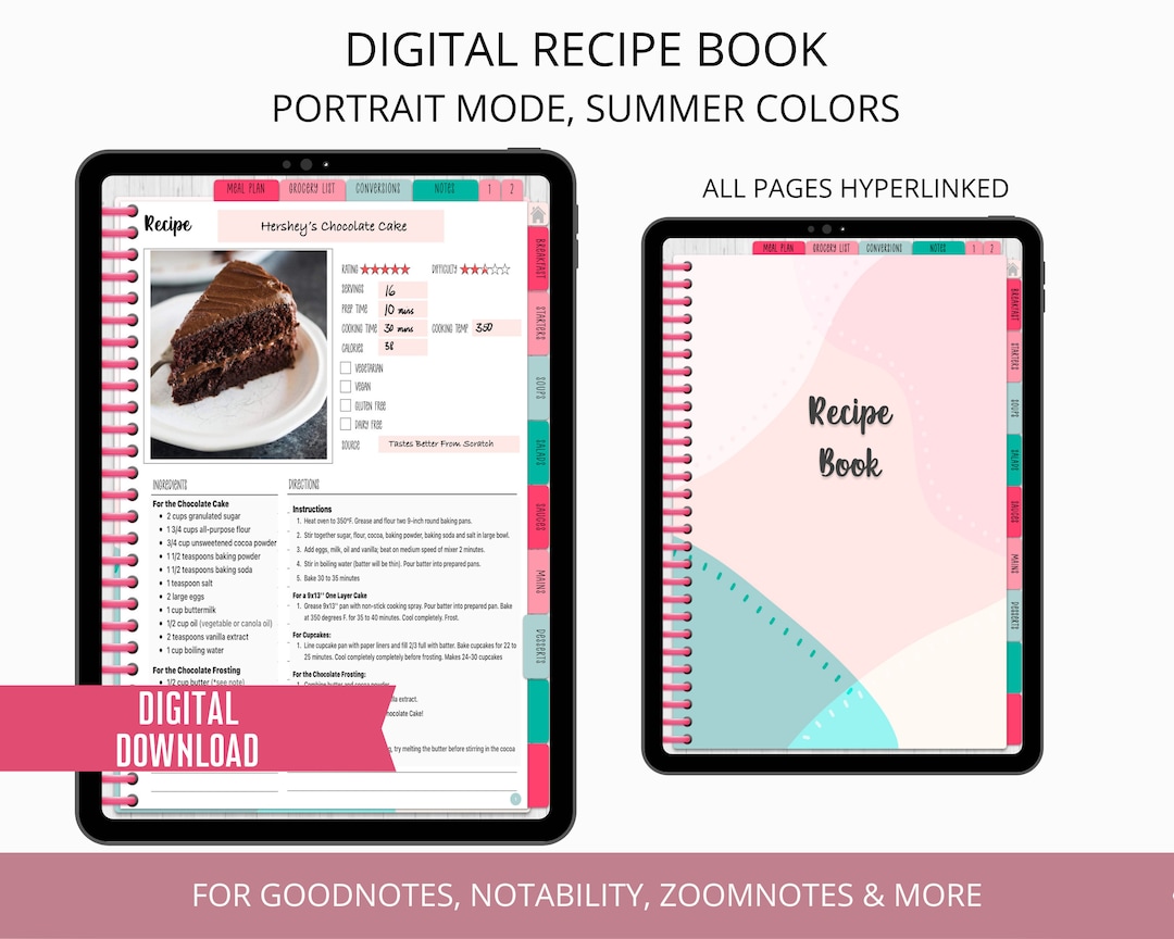 Digital Recipe Book Goodnotes, Digital Recipe Planner, Hyperlinked iPad ...