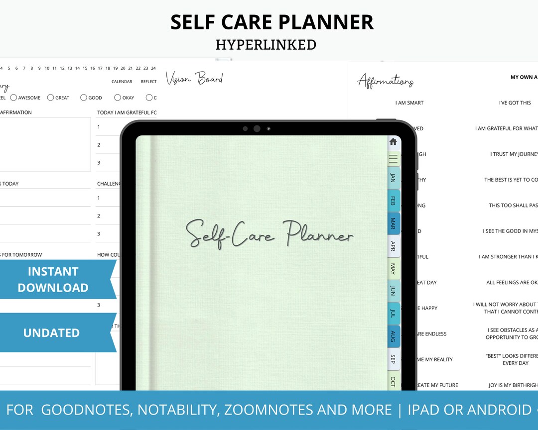 Digital Self Care Journal, Mental Health Planner, Wellness Template ...