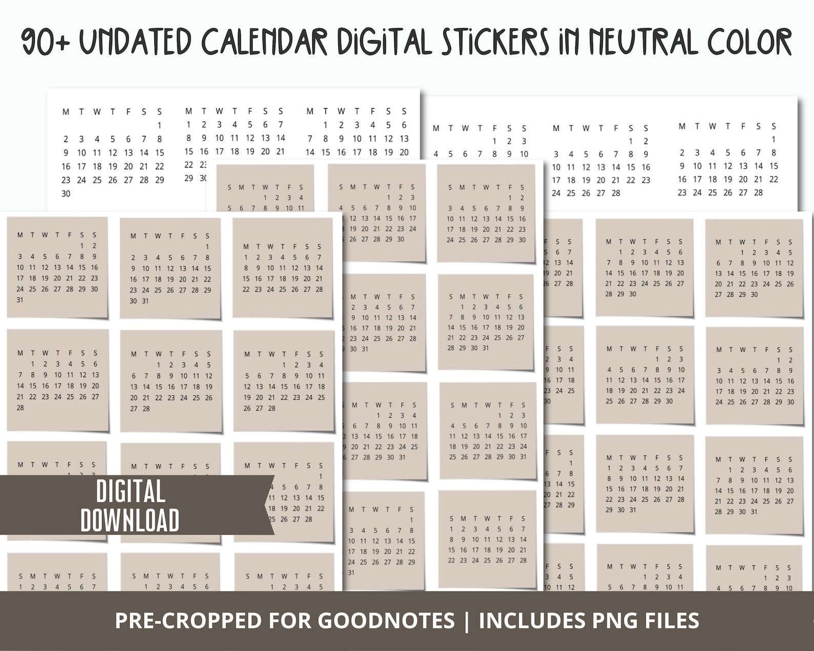 Mini Calendar Digital Stickers Precropped Goodnotes Stickers - Etsy