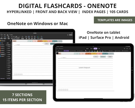 Onenote Flash Cards Template Onenote Digital Flashcards - Etsy