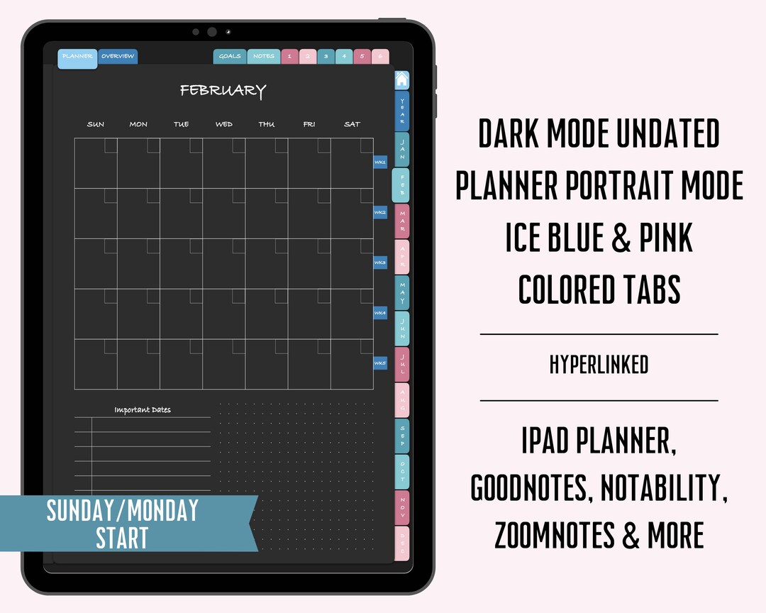 Dark Mode Digital Planner Undated, Goodnotes Planner, Ipad, Notability ...
