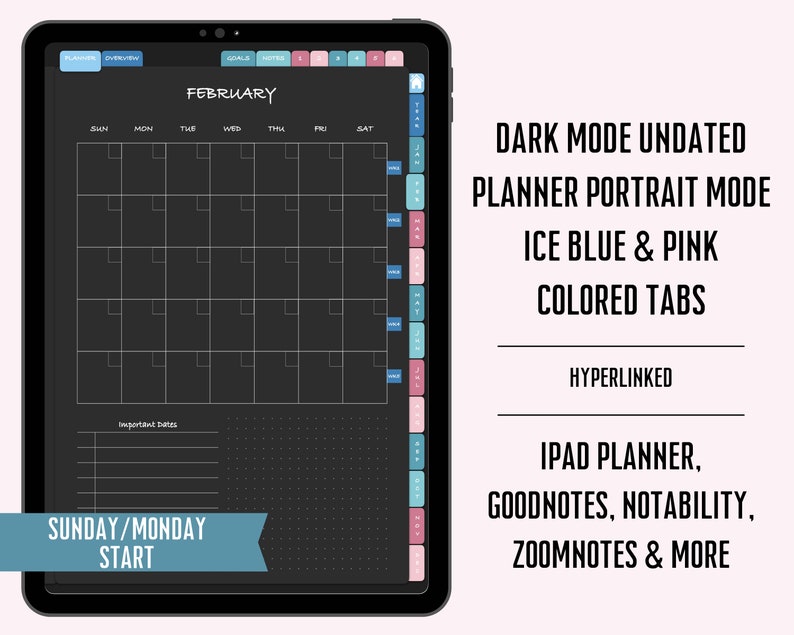 Dark Mode Digital Planner Undated Goodnotes Planner Ipad - Etsy